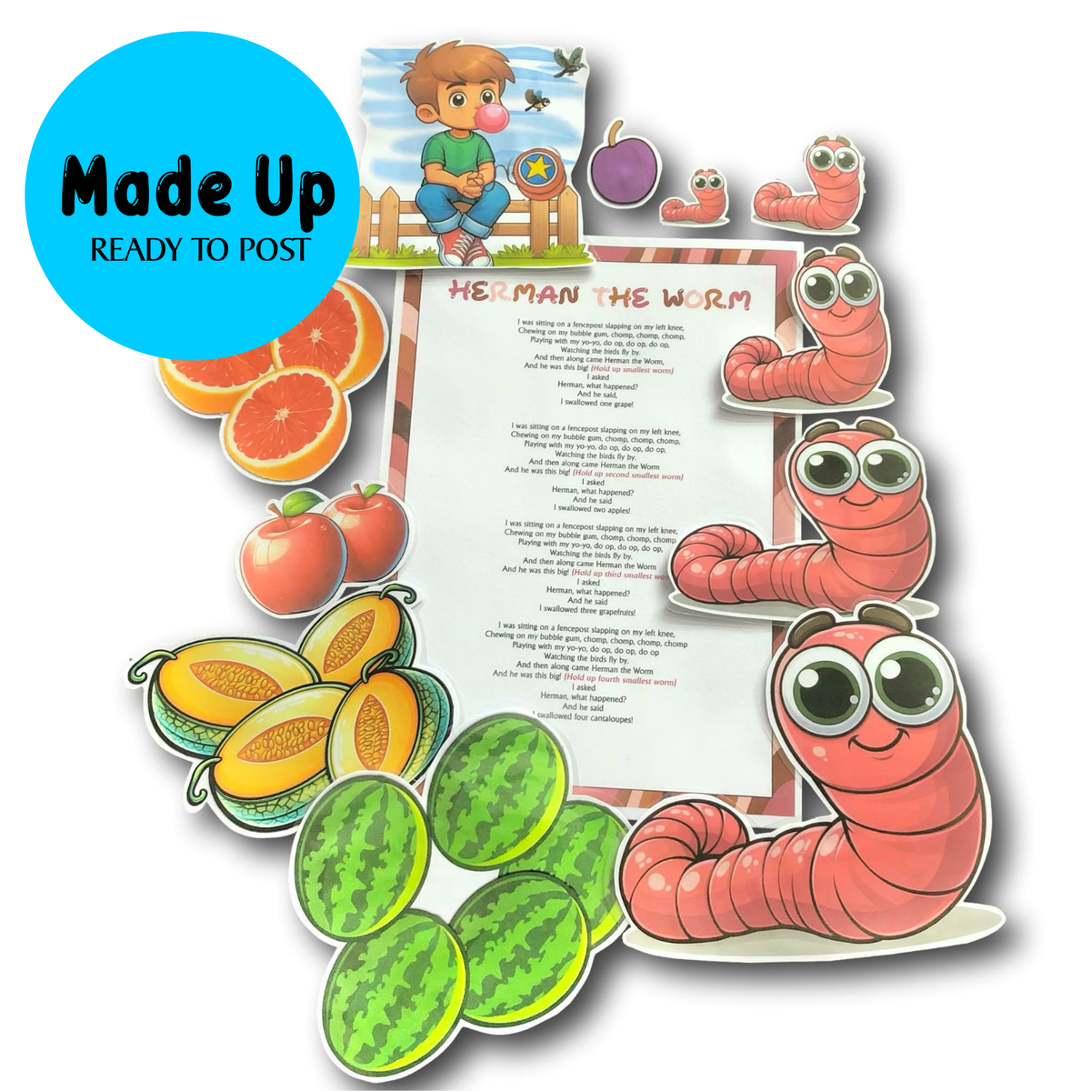 Herman The Worm - Printed Magnetic Board Song – Learning Differently NZ