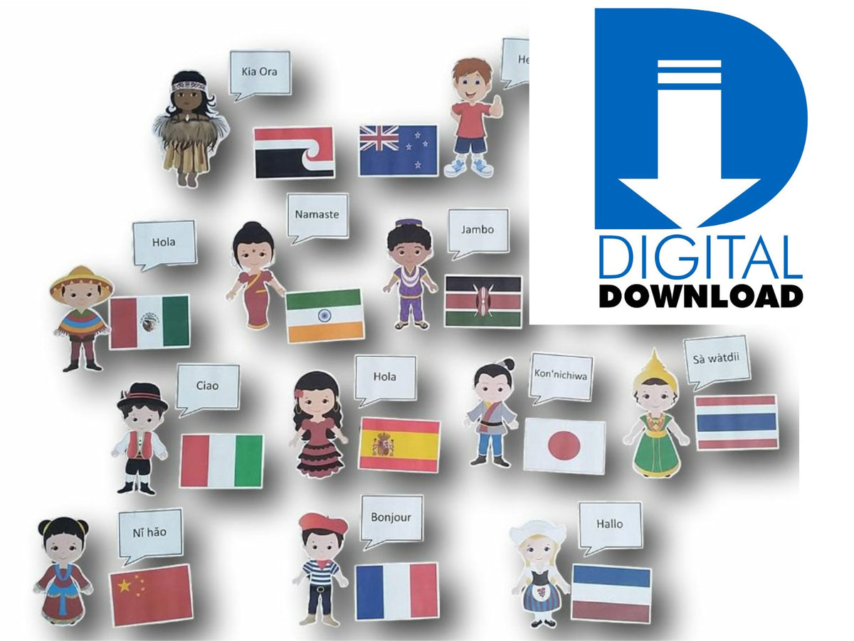 Hello Around The World 37 Countries Bundle 1 - Digital, Printable Magn ...