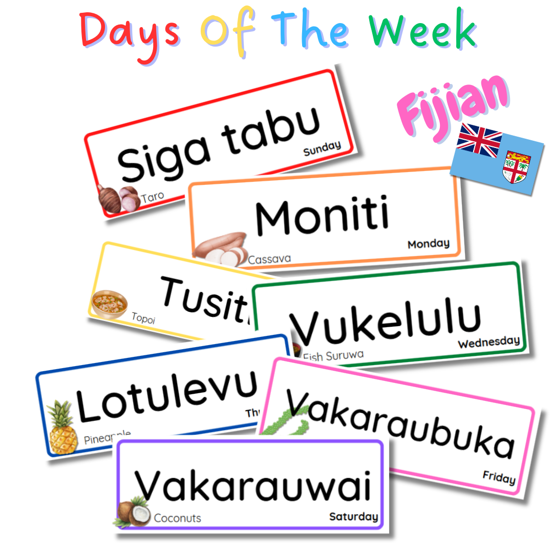Fijian Days Of The Week - Digital Printable Large Board Labels ...